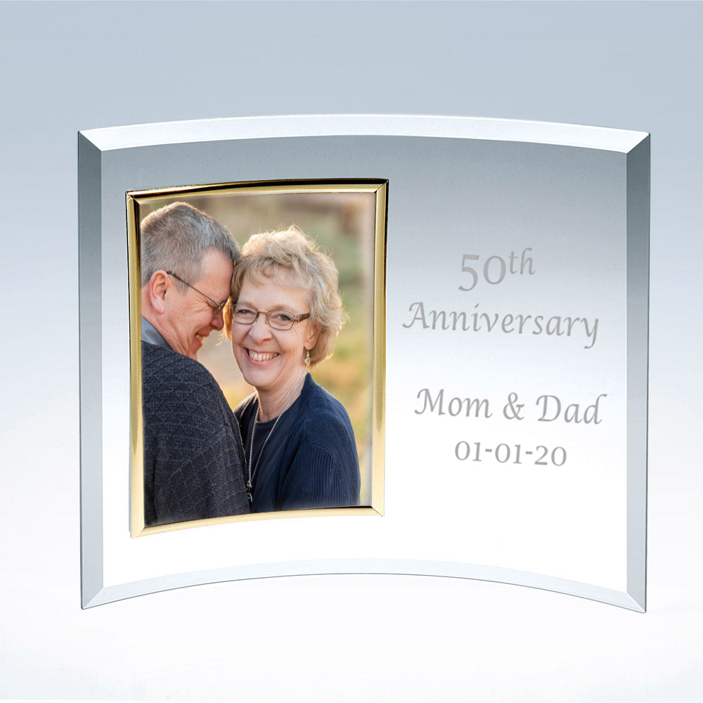 Gold Trimmed Curved Bevel Frame – House Of Crystal, INC | Engraving ...